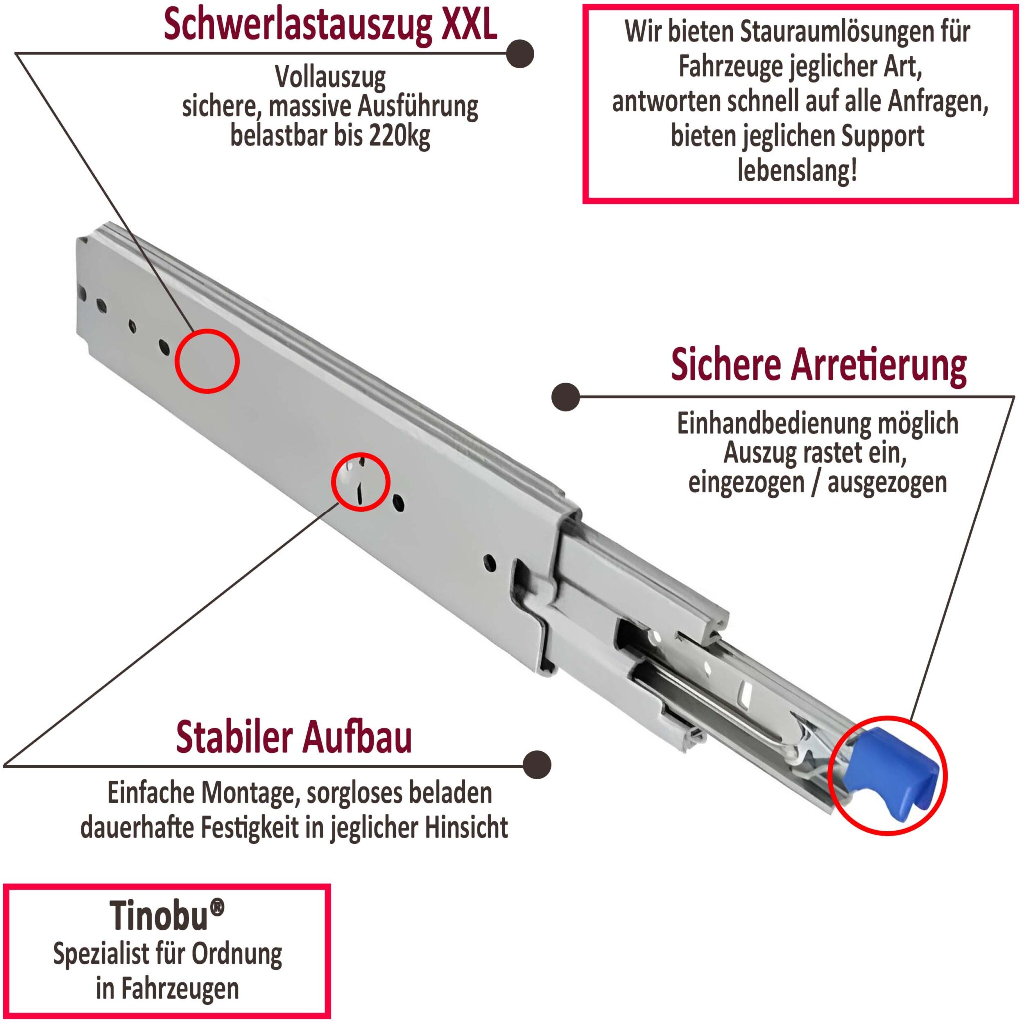 Schwerlastauszug für Camper, Vollauszug, Einhandbedienung